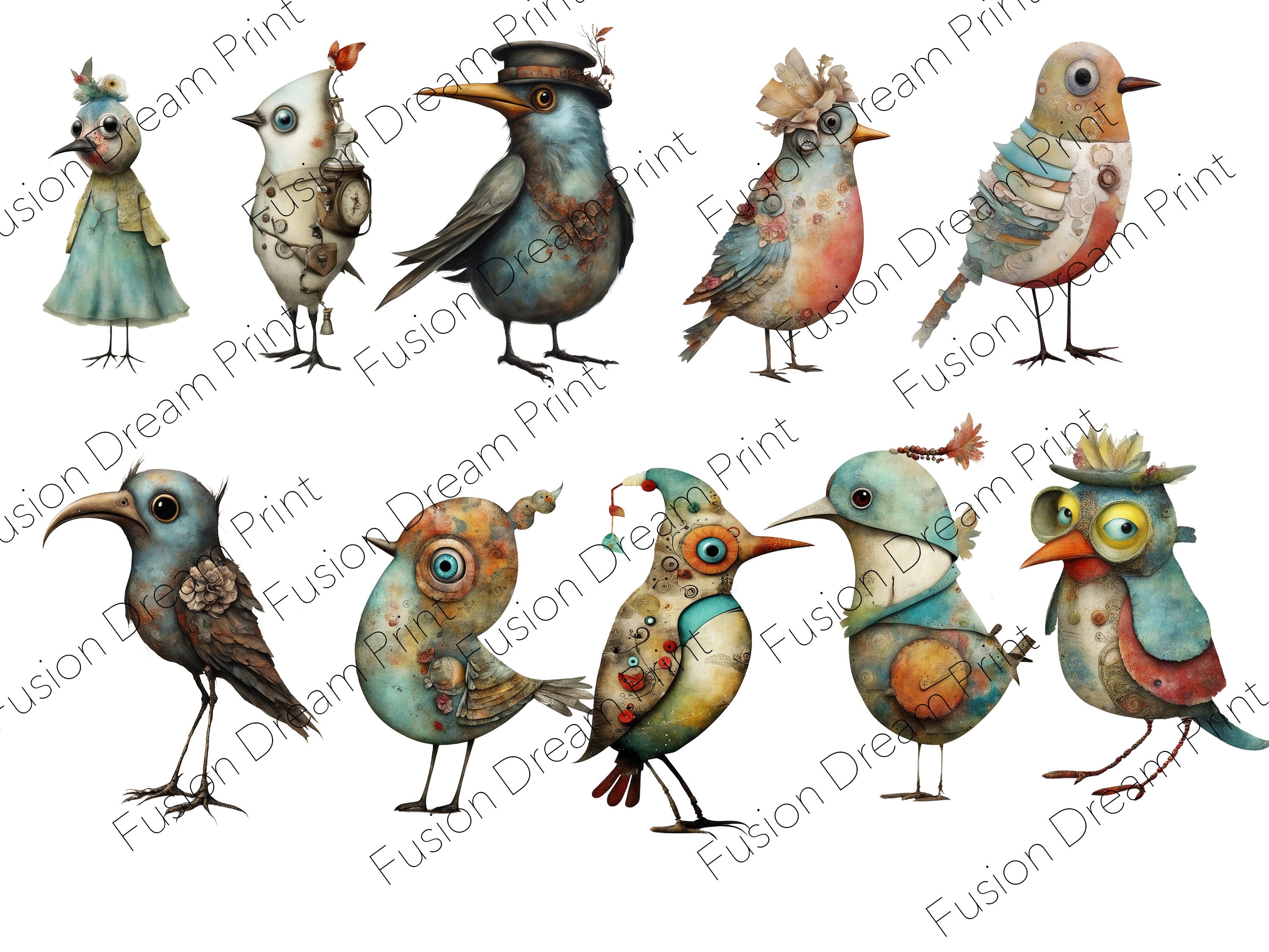 35 Whimsical Birds Clipart Bundle + Printable Sheets - for DIY Card ...