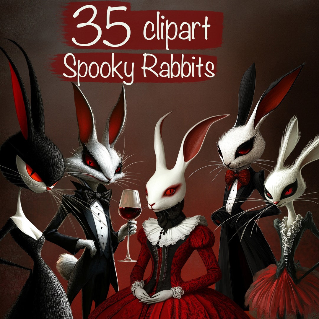 35 Whimsical Spooky Rabbits Clipart PNG +16 Backgrounds, for Card ...