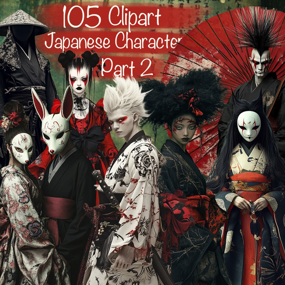 Japanese Surreal People 105 Clipart Bundle + 35 Backgrounds - for Cards ...