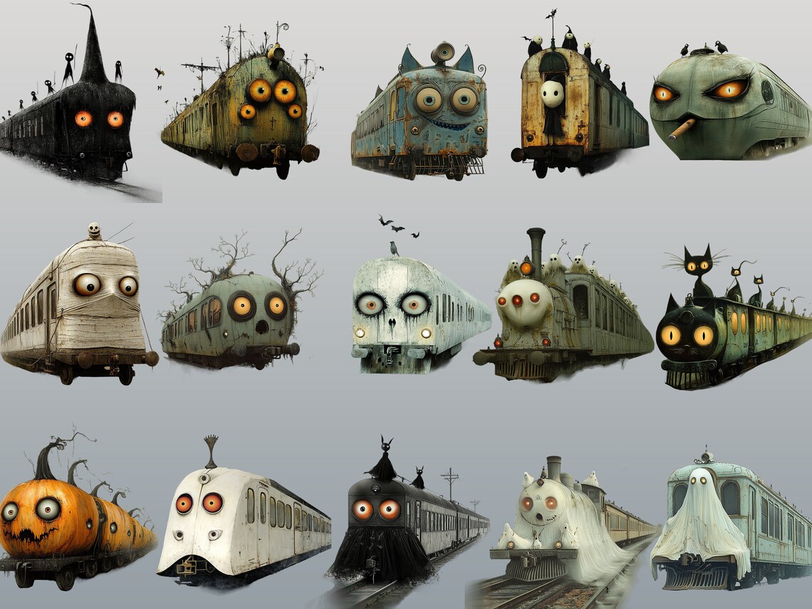 Whimsy Halloween Trains Clipart Bundle 30 Spooky Trains PNG, for ...