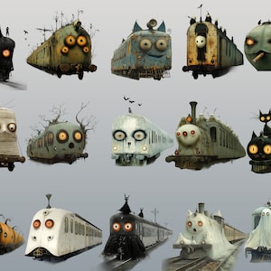 Whimsy Halloween Trains Clipart Bundle 30 Spooky Trains PNG, for ...