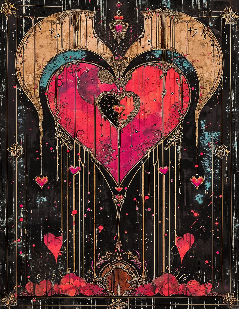 30 Quirky Queen of Hearts Digital Papers - DIY Card Making, Junk ...