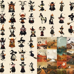 Quirky Halloween Farm Animals Clipart Pack - 45 Pngs + 20 Jpg ...