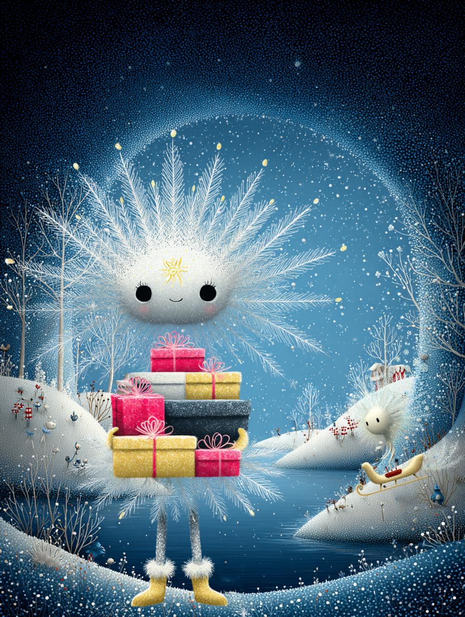 Whimsical Snowflakes Characters, 45 Clipart Bundle + 15 Backgrounds ...