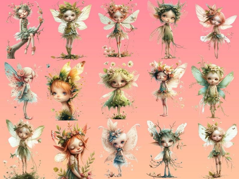 36 Fantasy Whimsical Spring Fairies Clipart Png + 10 Backgrounds ...