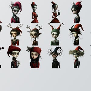 65 Png Goth Christmas Characters Bundle + 20 Backgrounds, DIY, Cards ...