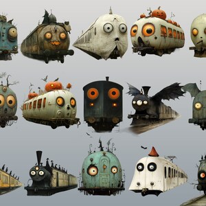 Whimsy Halloween Trains Clipart Bundle 30 Spooky Trains PNG, for ...