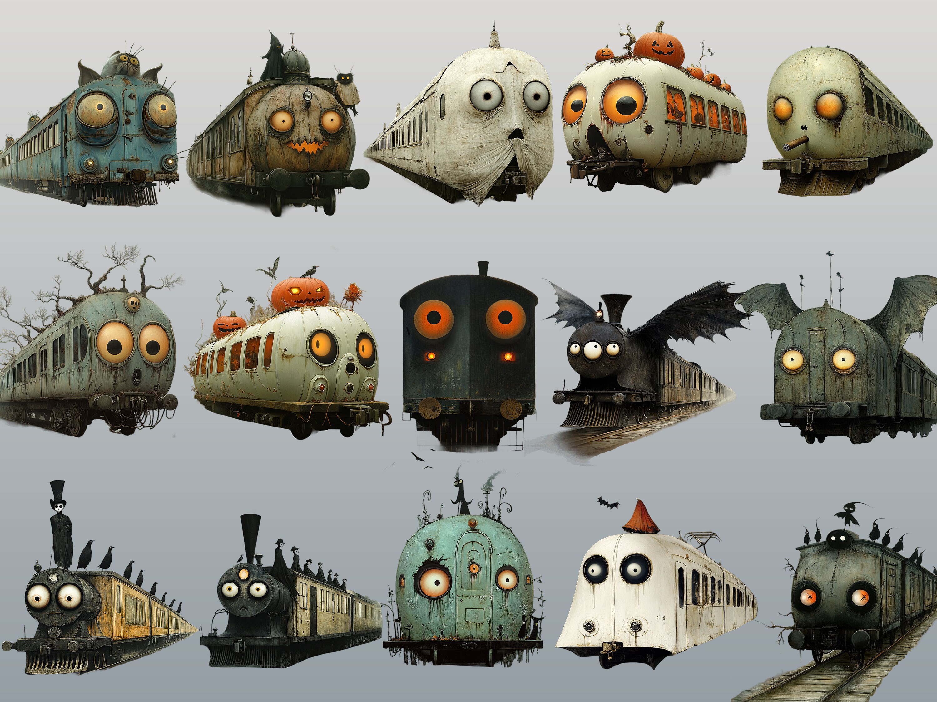 Whimsy Halloween Trains Clipart Bundle 30 Spooky Trains PNG, for ...