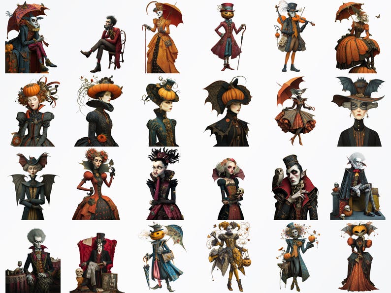 Halloween Characters Clipart Bundle: 45 PNG Images + 15 Backgrounds ...