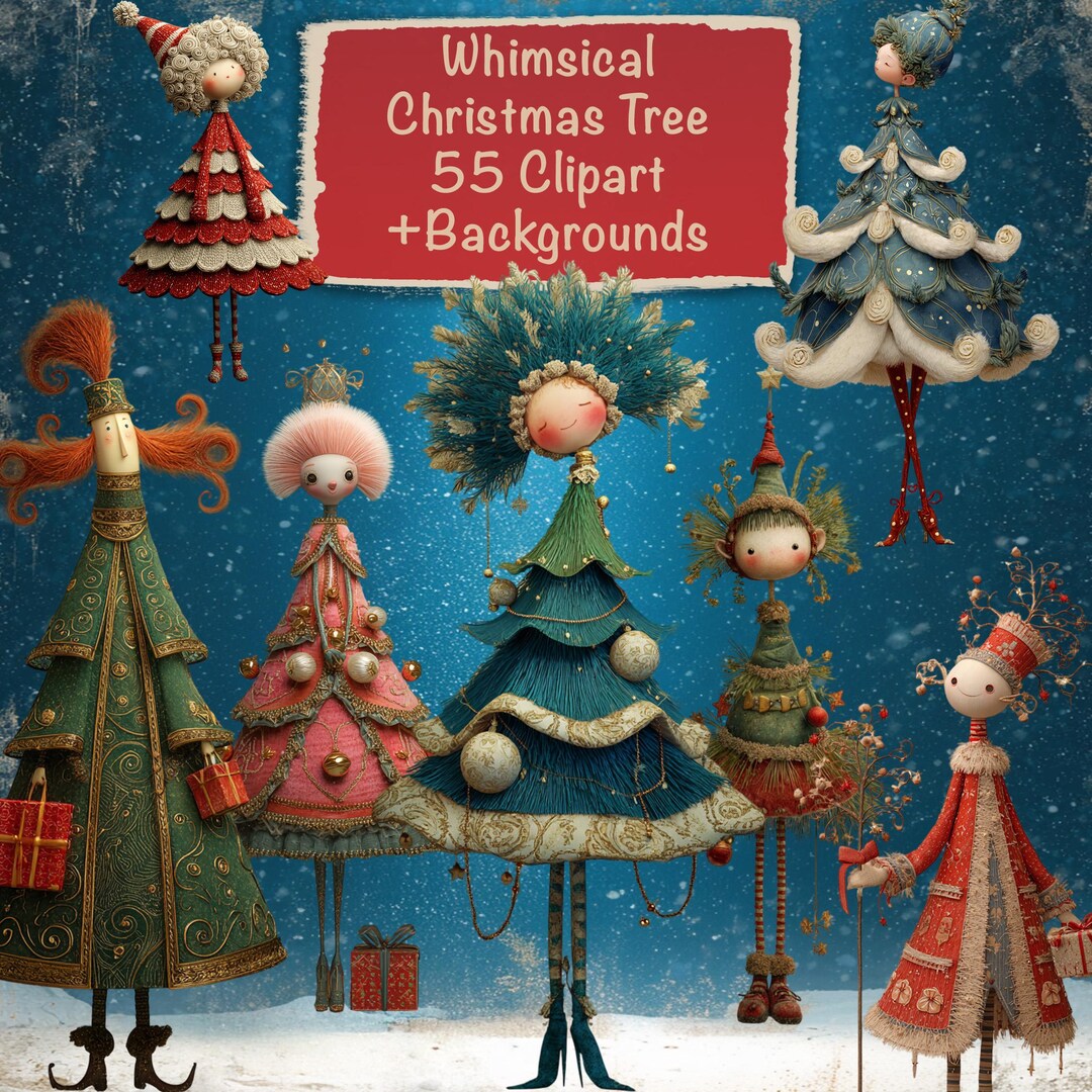 Whimsical Christmas Tree Characters , 55 Clipart Bundle + 20 ...