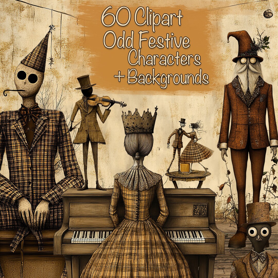 60 Odd Festive Vintage Christmas Characters + 15 Backgrounds, Scrapbook ...