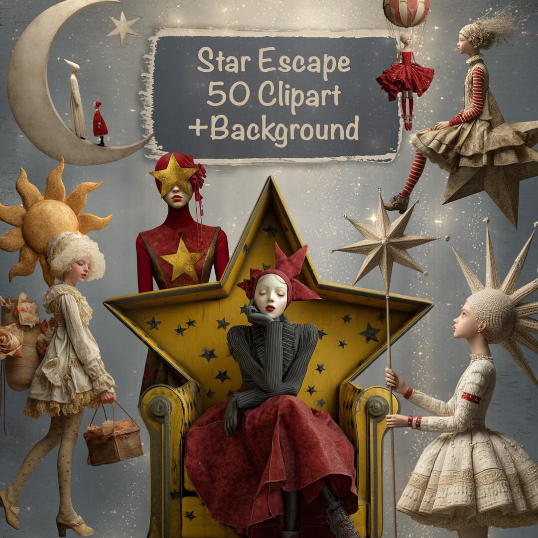 Star Escape Characters 50 Clipart PNG + 15 Backgrounds, DIY, Cards ...