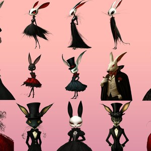 35 Whimsical Spooky Rabbits Clipart PNG +16 Backgrounds, for Card ...