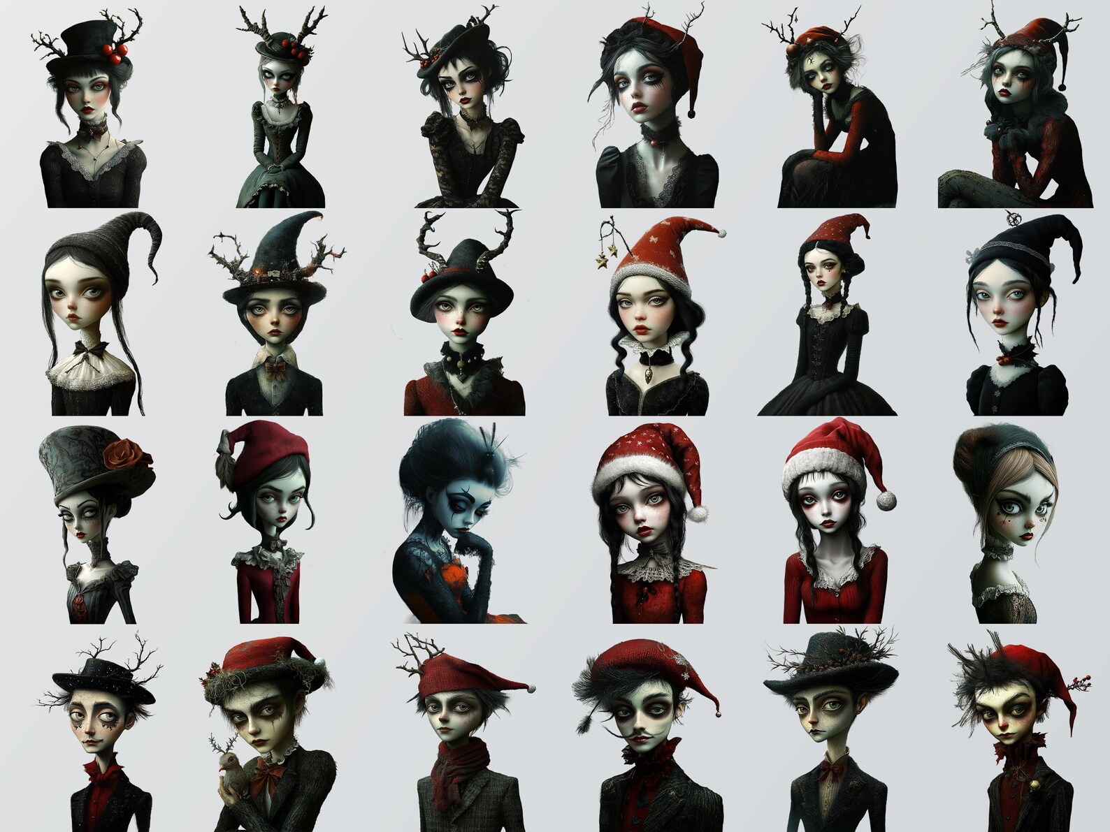 65 Png Goth Christmas Characters Bundle + 20 Backgrounds, DIY, Cards ...