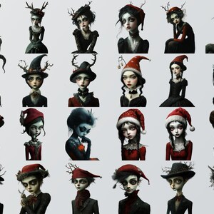 65 Png Goth Christmas Characters Bundle + 20 Backgrounds, DIY, Cards ...