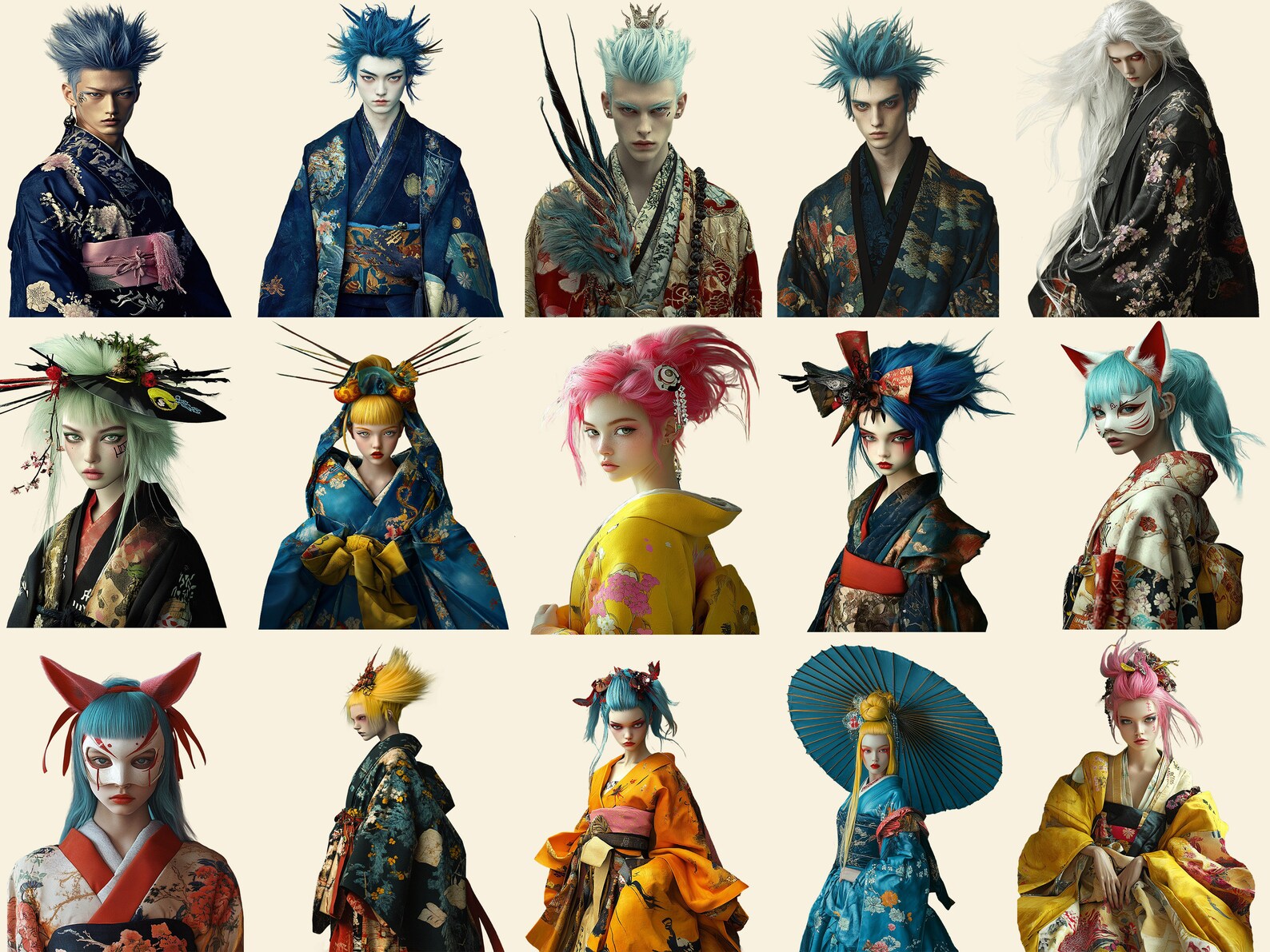 45 Japanese Peculiar People Portraits Clipart Bundle + 20 Backgrounds ...