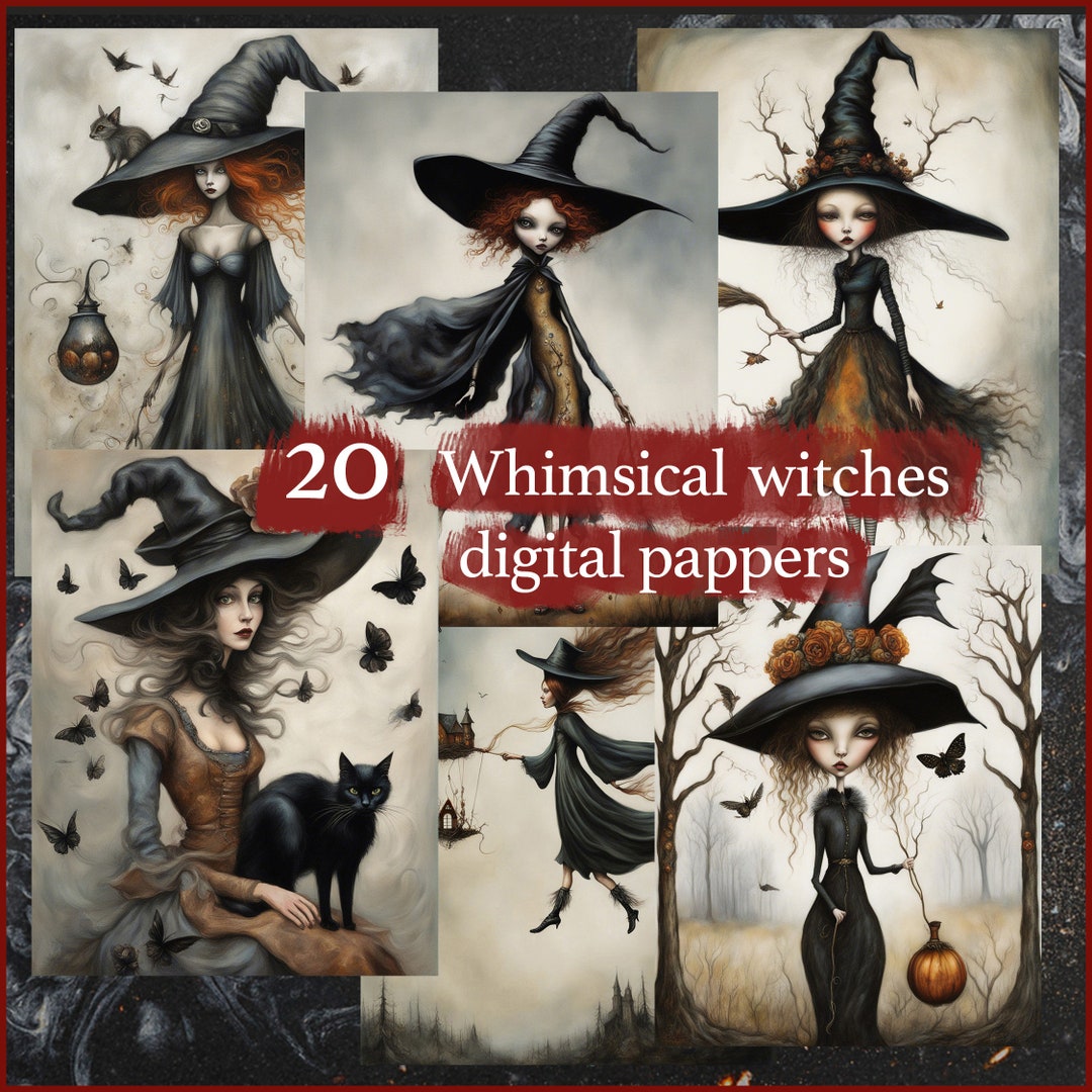 Collection of 20 Whimsical Witches, Digital Papers, Ready to Print for ...