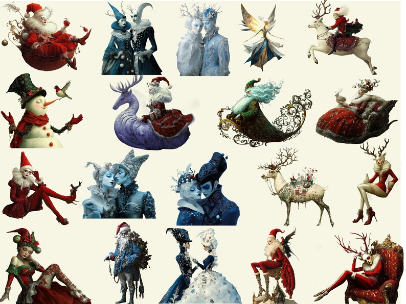 Big Bundle 100 Fantasy Surreal Christmas Characters + 30 Backgrounds ...