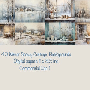 Set of 40 Winter Snowy Cottage Papers Backgrounds, Commercial Use, Junk ...