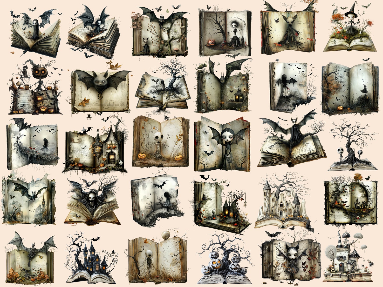 40 Png Clipart Whimsical Spooky Halloween Books, for Card Making, Books ...