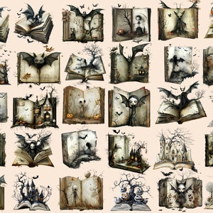 40 Png Clipart Whimsical Spooky Halloween Books, for Card Making, Books ...