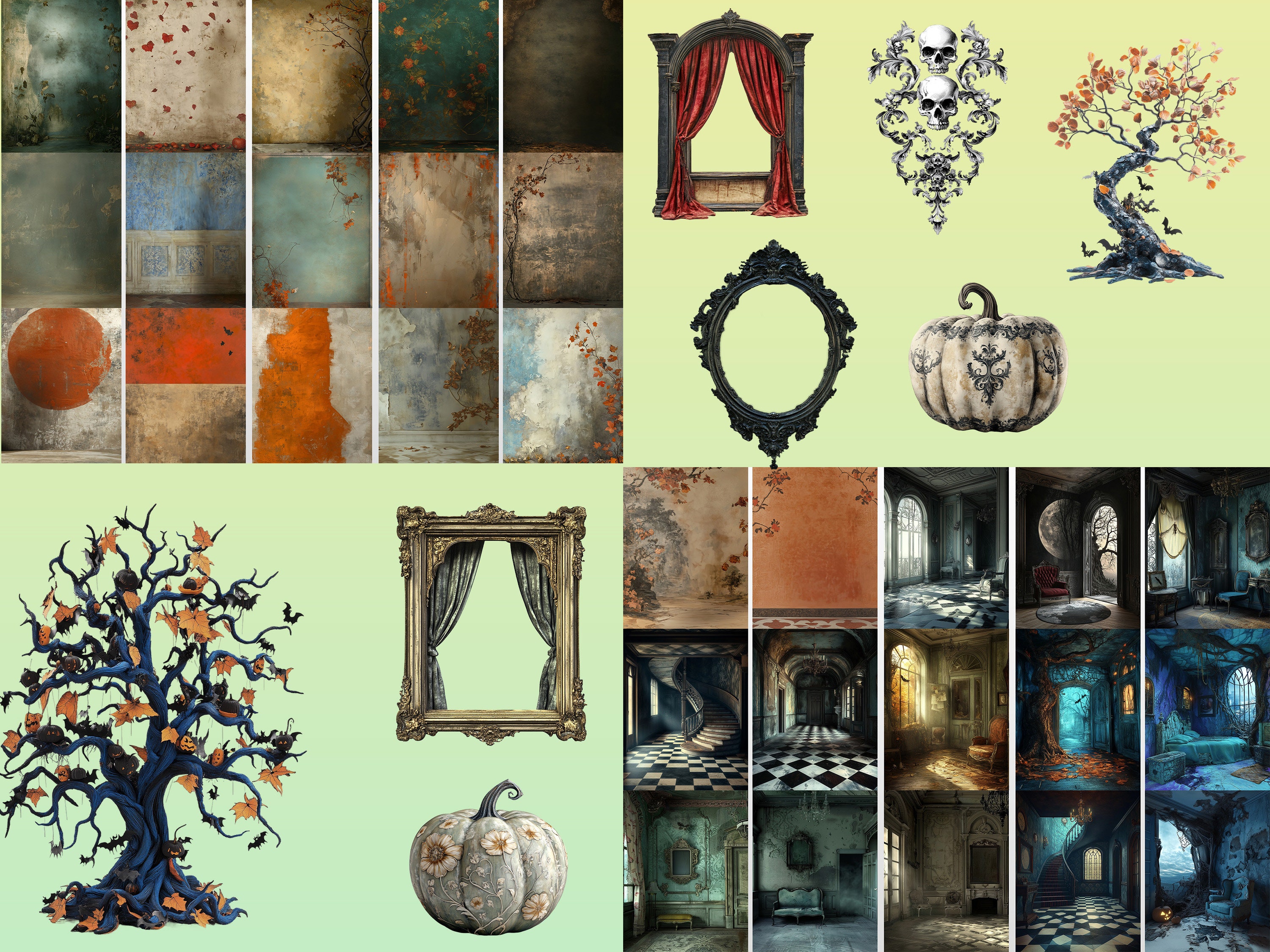 Big Bundle 101 Surreal Peculiar Halloween Characters + 30 Backgrounds ...