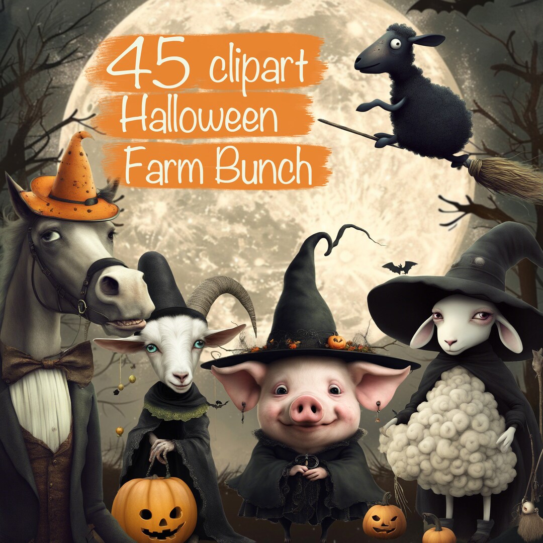 Quirky Halloween Farm Animals Clipart Pack - 45 Pngs + 20 Jpg ...