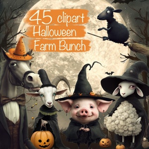 Quirky Halloween Farm Animals Clipart Pack - 45 Pngs + 20 Jpg ...