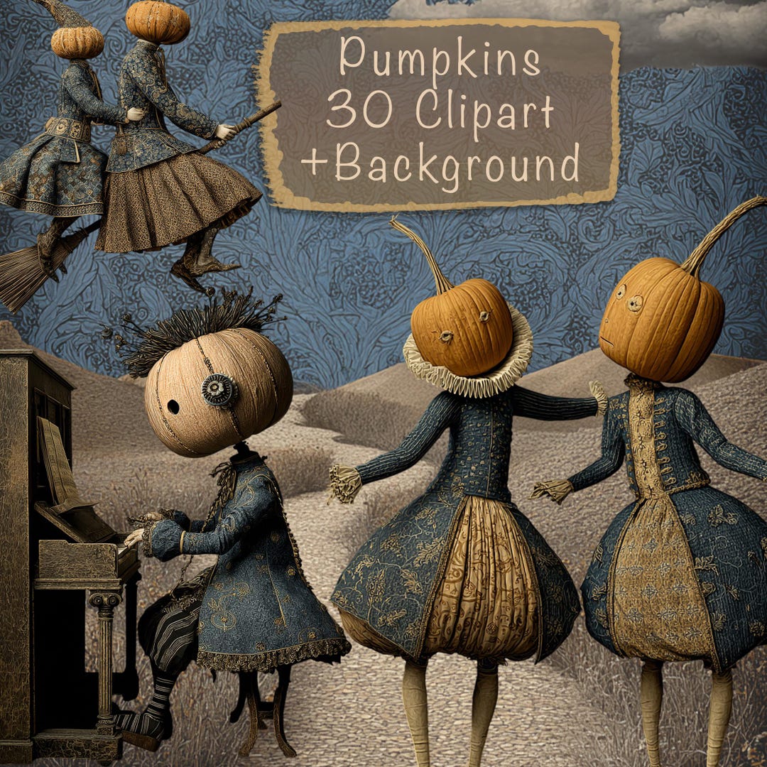 Pumpkins Characters : 30 Clipart PNG + 15 Backgrounds, DIY, Cards, Junk ...