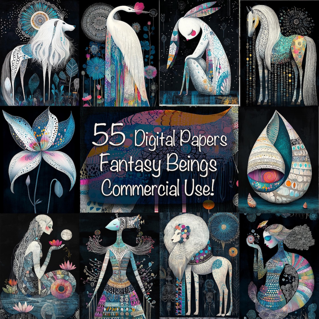 55 Magical Beings Digital Papers Bundle - DIY Card Making, Junk Journal ...