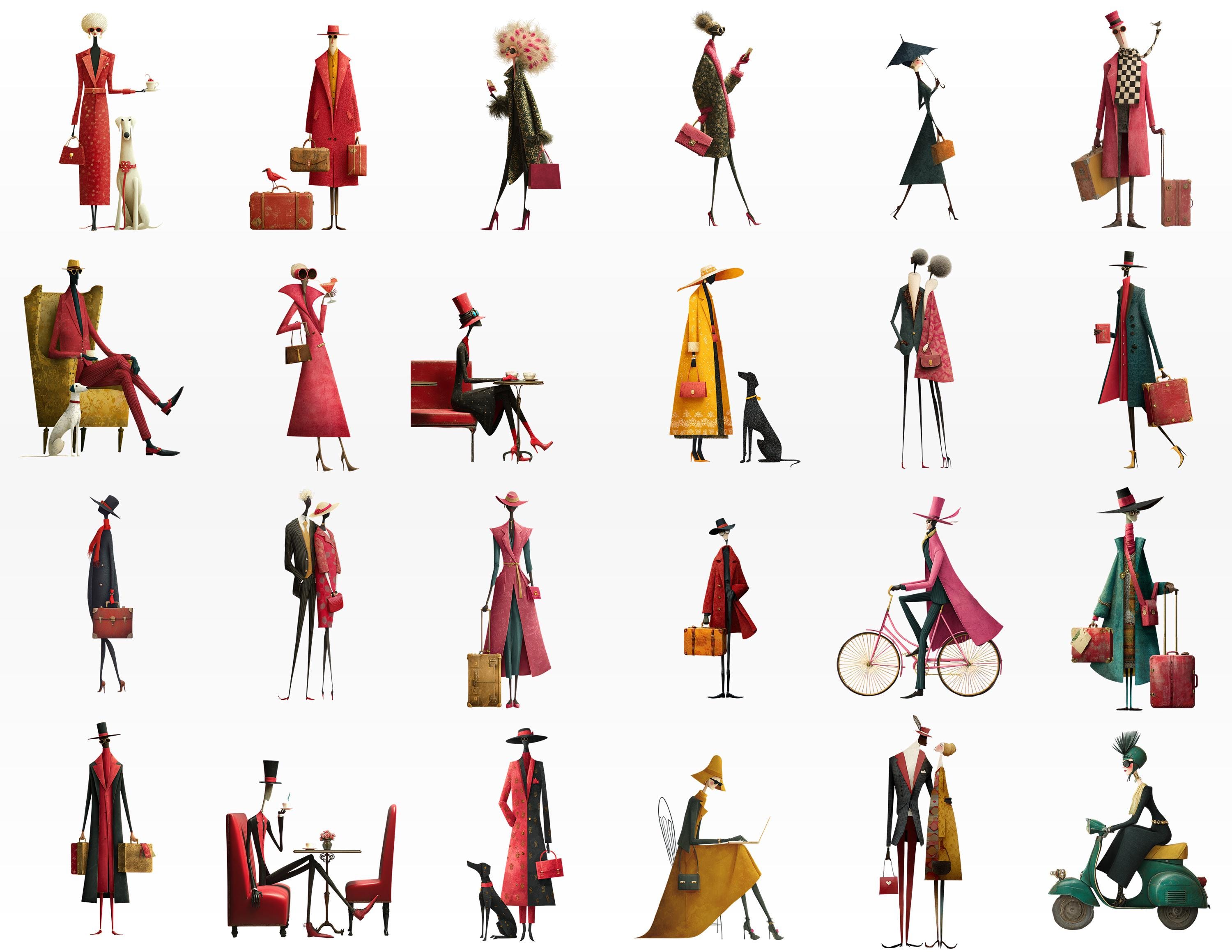 Whimsical People Characters 50 Clipart PNG + 20 Backgrounds - DIY Cards ...