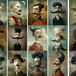 World of Mustache, 55 Portraits of Whimsical Surreal Man With Mustache ...