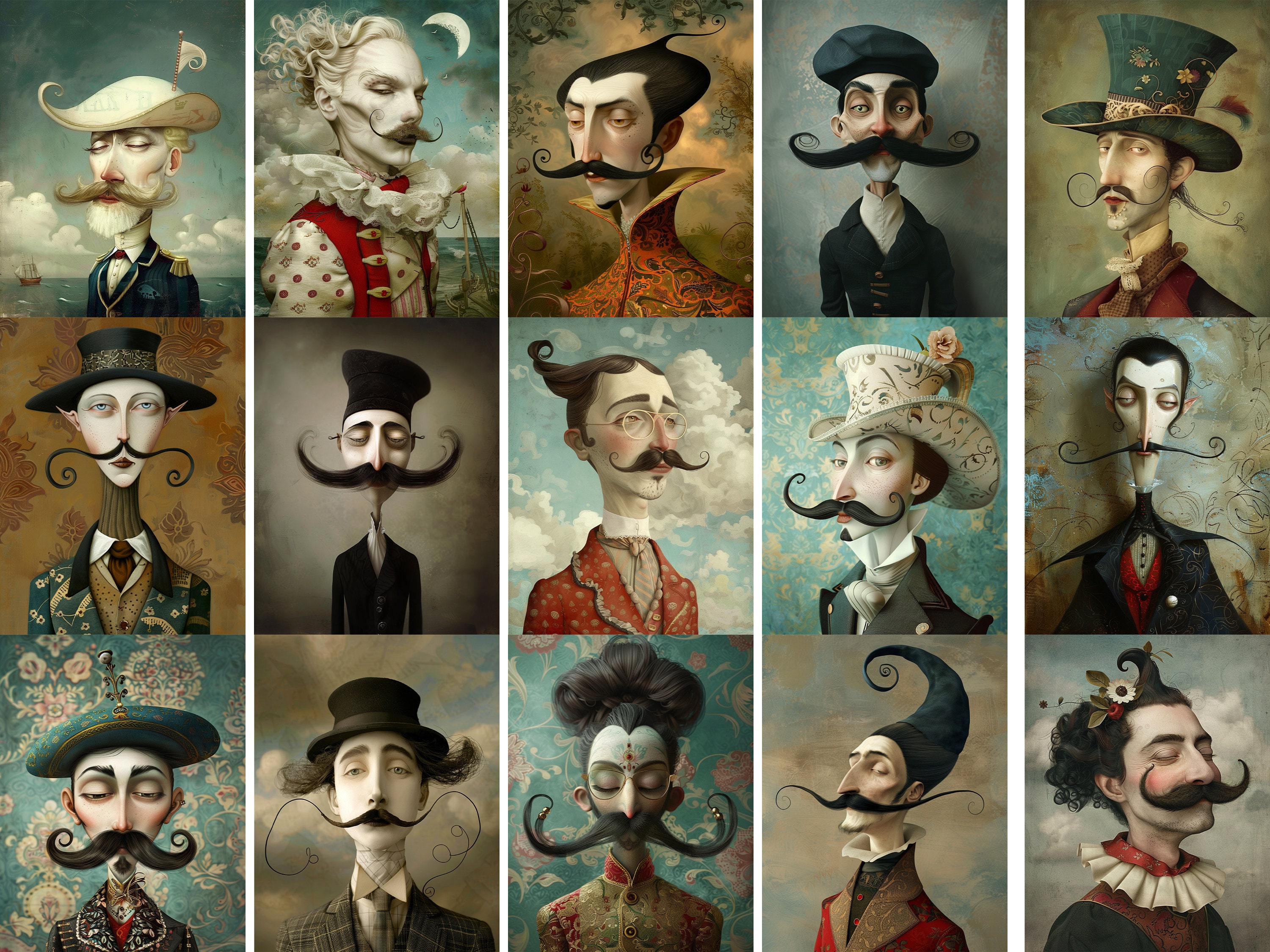 World of Mustache, 55 Portraits of Whimsical Surreal Man With Mustache ...