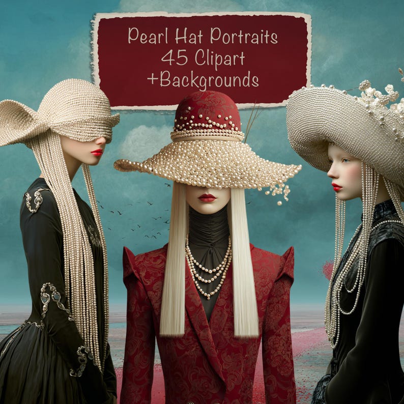 Pearl Hat Woman Portrait Clipart – 45 Images, 15 Backgrounds (digital ...