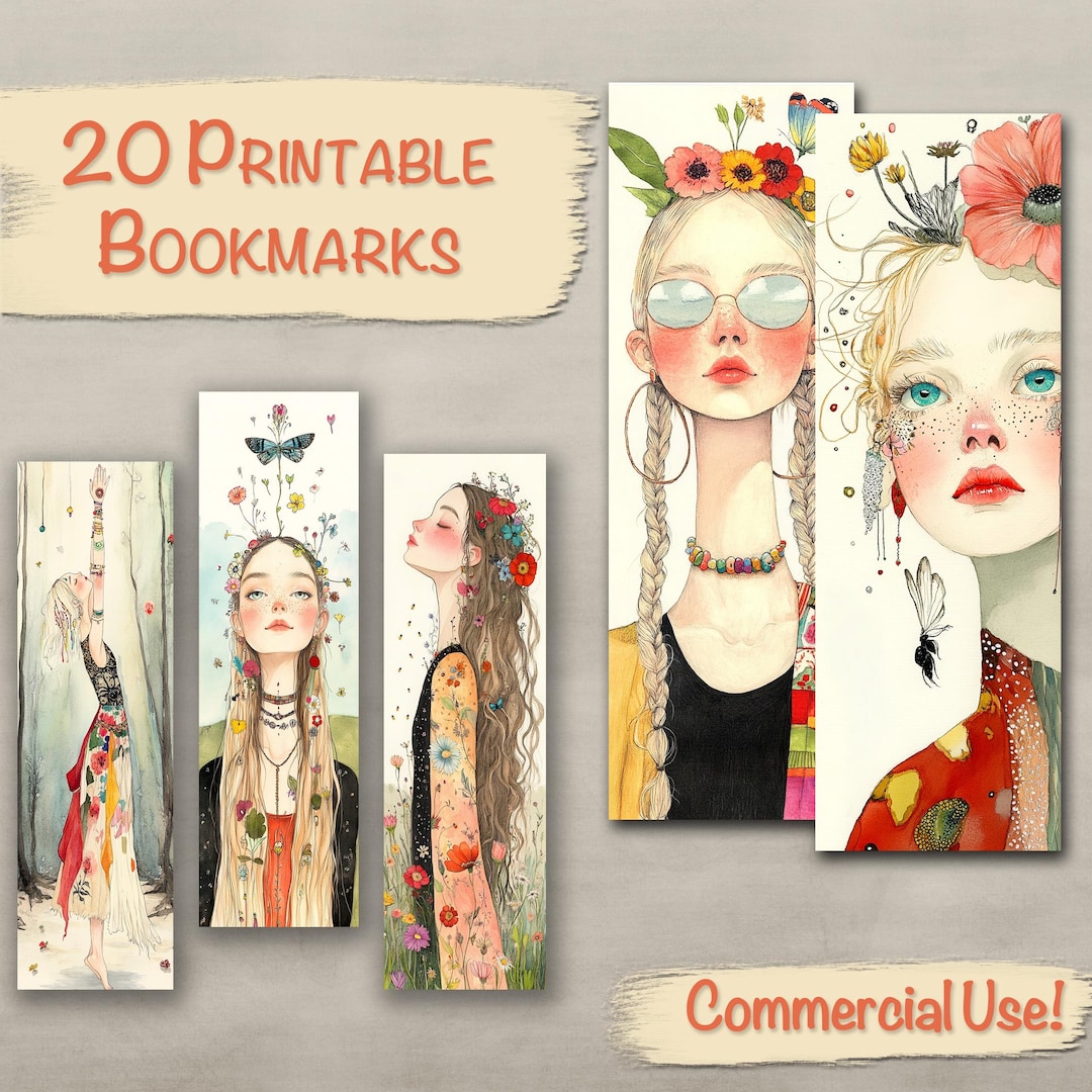 20 Boho Girls Printable Bookmark Designs + Printable Sheets , Printable ...