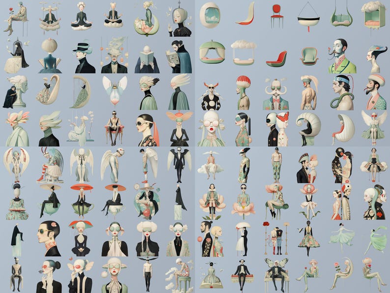 112 Png Surreal Peculiar People Bundle + 30 Backgrounds, DIY, Cards ...