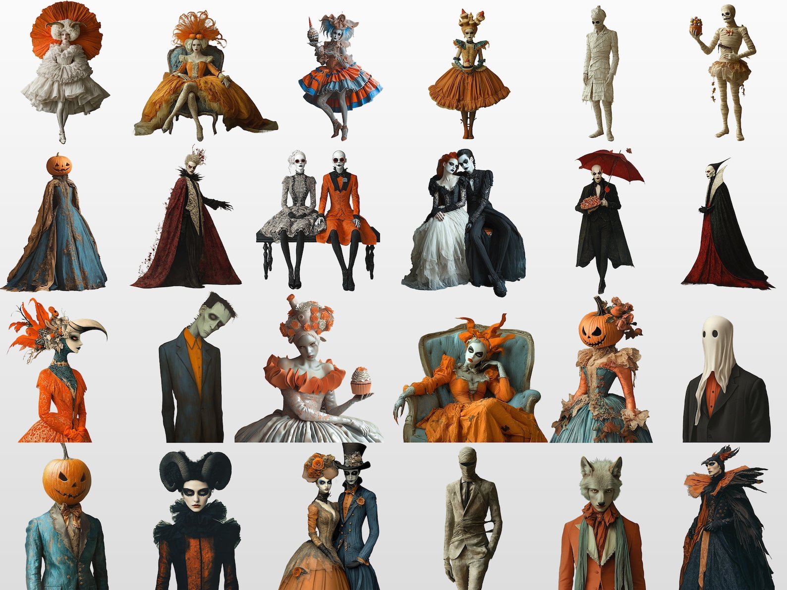 Big Bundle 101 Surreal Peculiar Halloween Characters + 30 Backgrounds ...