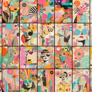 100 Retro Style Spring Digital Papers Bundle, DIY Card Making, Junk ...