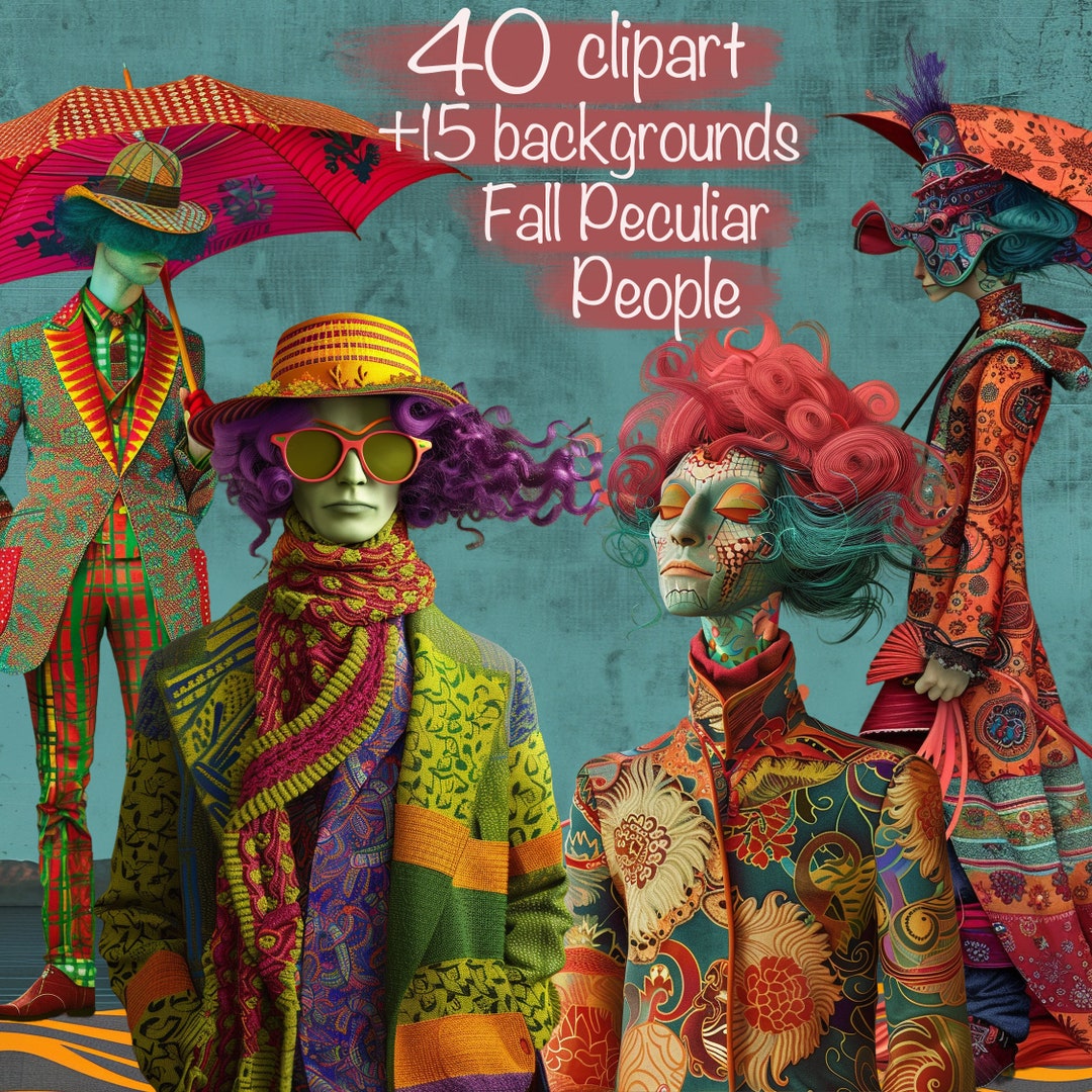 Set of 40 Peculiar Quirky Autumn People Clipart + 15 Backgrounds, for ...