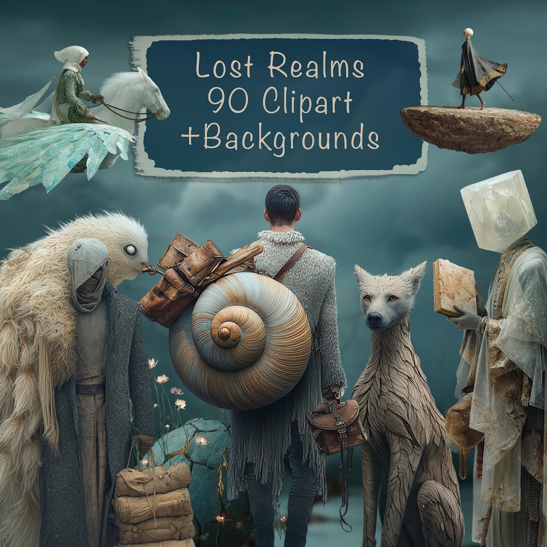 Lost Realm Fantasy Characters, 90 Clipart Bundle + 30 Backgrounds, for ...