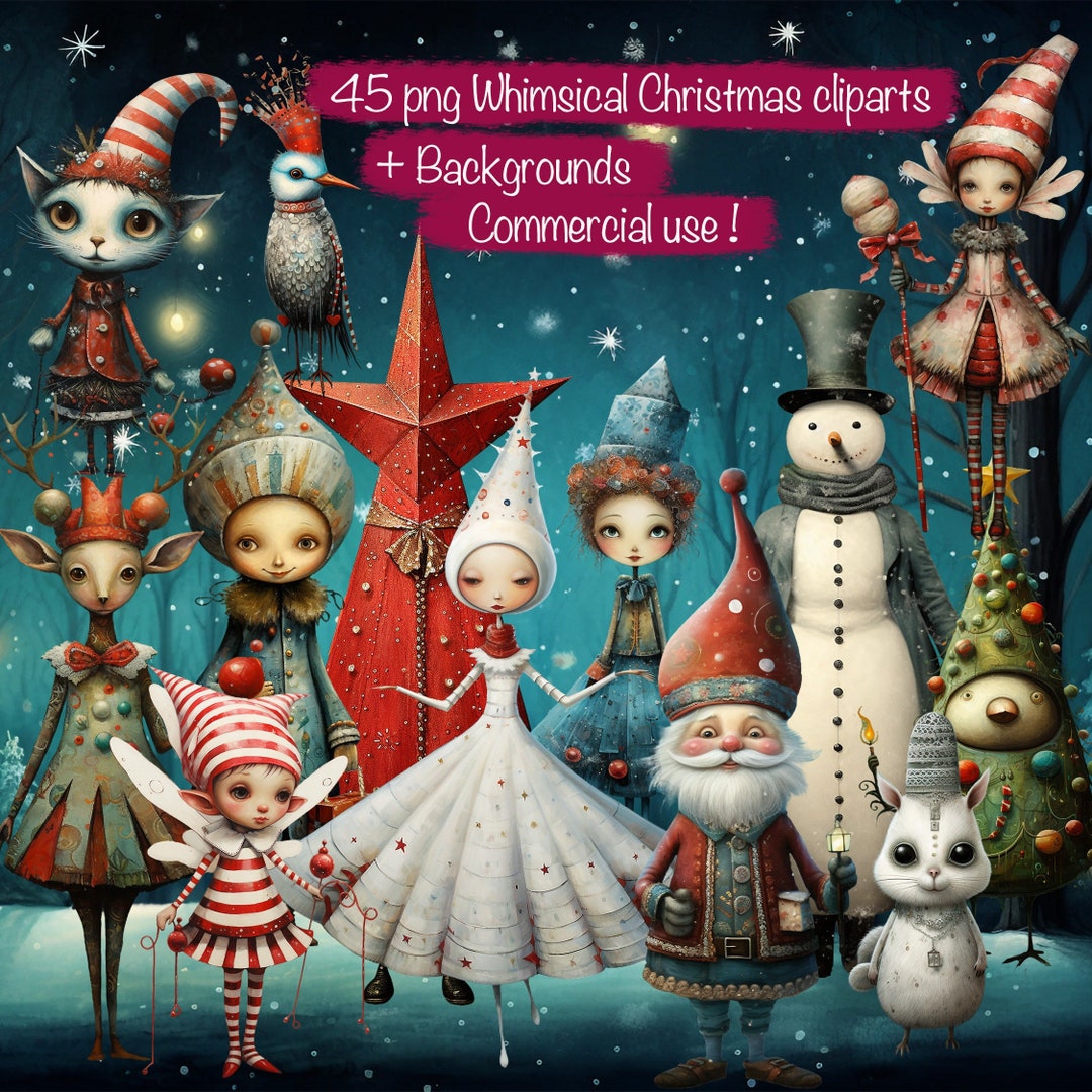 Holiday Christmas Whimsy Set of 45 Png Clipart + 20 Backgrounds - Card ...