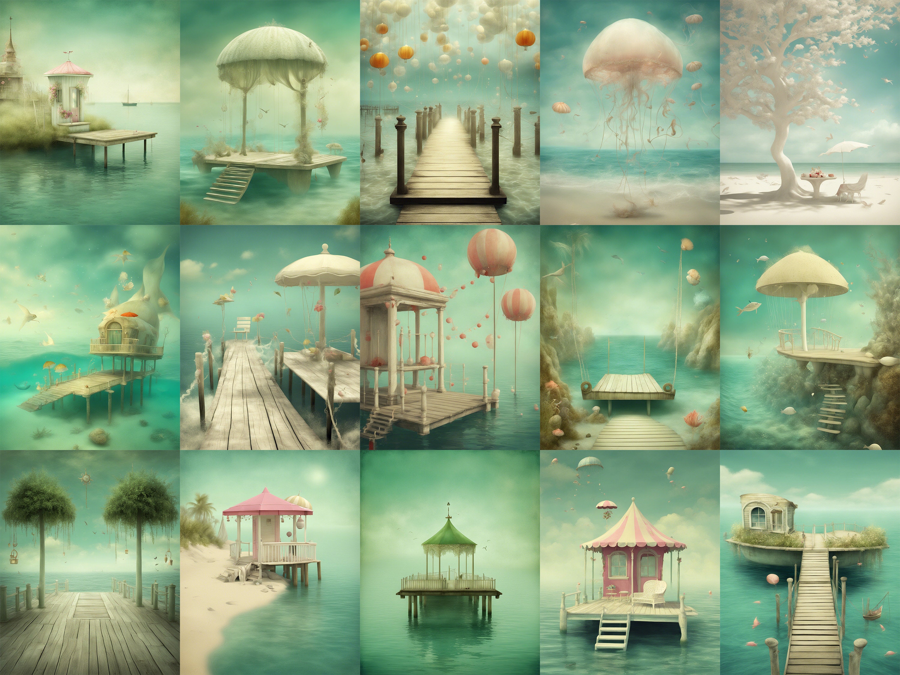 15 Surreal Beach Summer Scenes Digital Paper Pack for Card Making ...