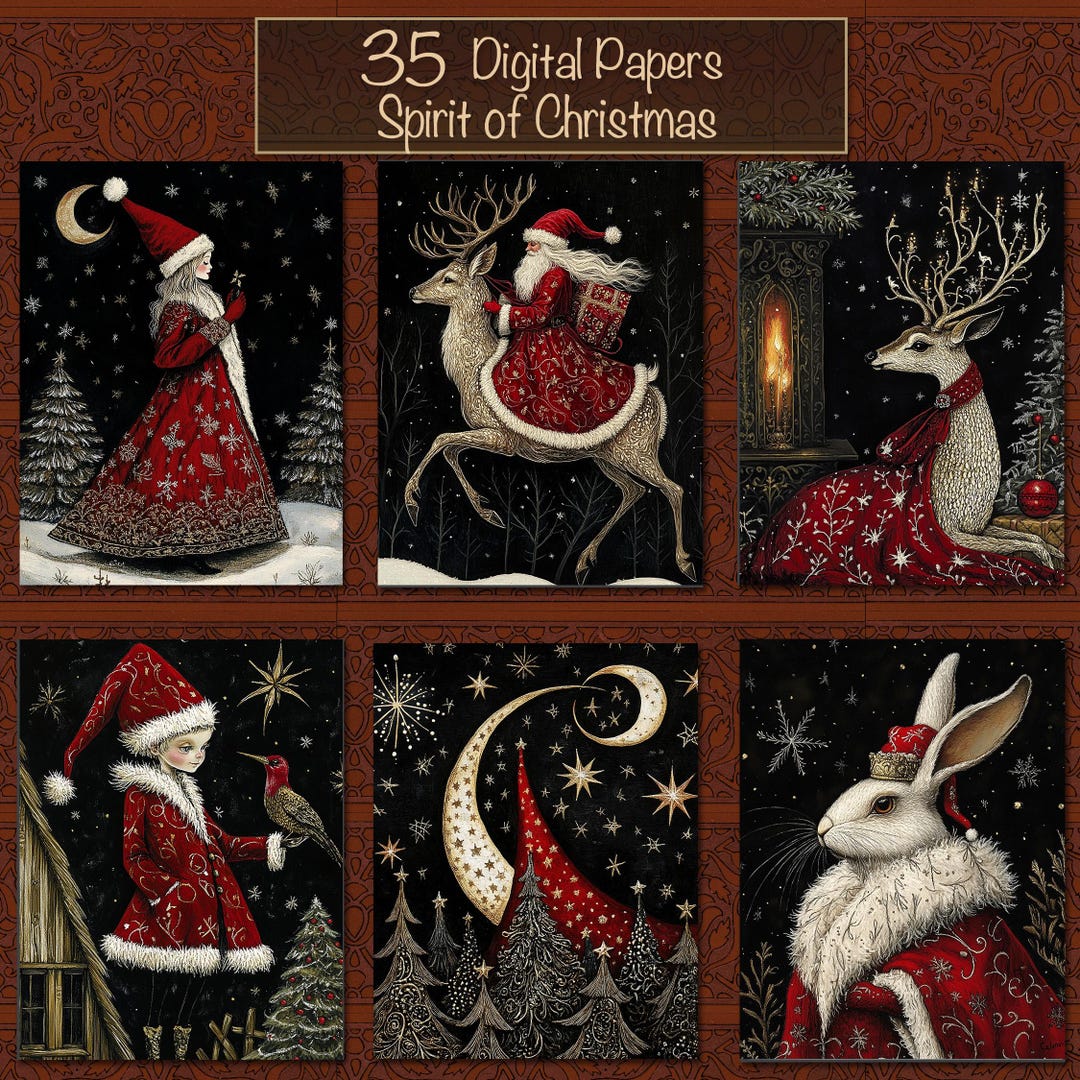 35 Unique Christmas Digital Papers Bundle - DIY Card Making, Junk ...