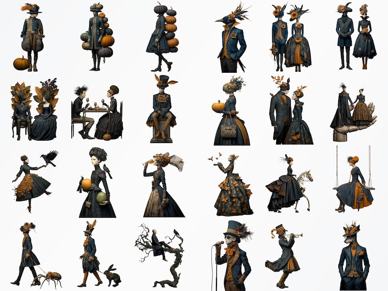 Peculiar Halloween Characters: 50 Clipart PNG + 15 Backgrounds, DIY ...