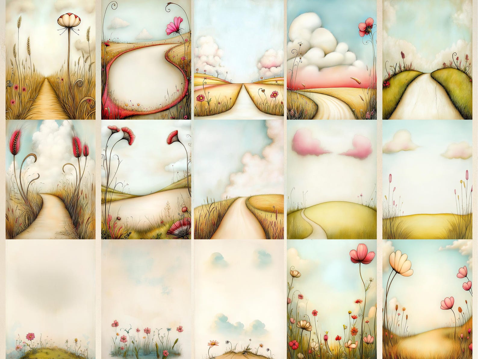 Quirky Flower Characters 45 PNG + 15 Backgrounds, DIY, Cards, Junk ...