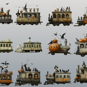Whimsical Halloween Trains Clipart Bundle 30 Spooky Quirky Style PNG ...