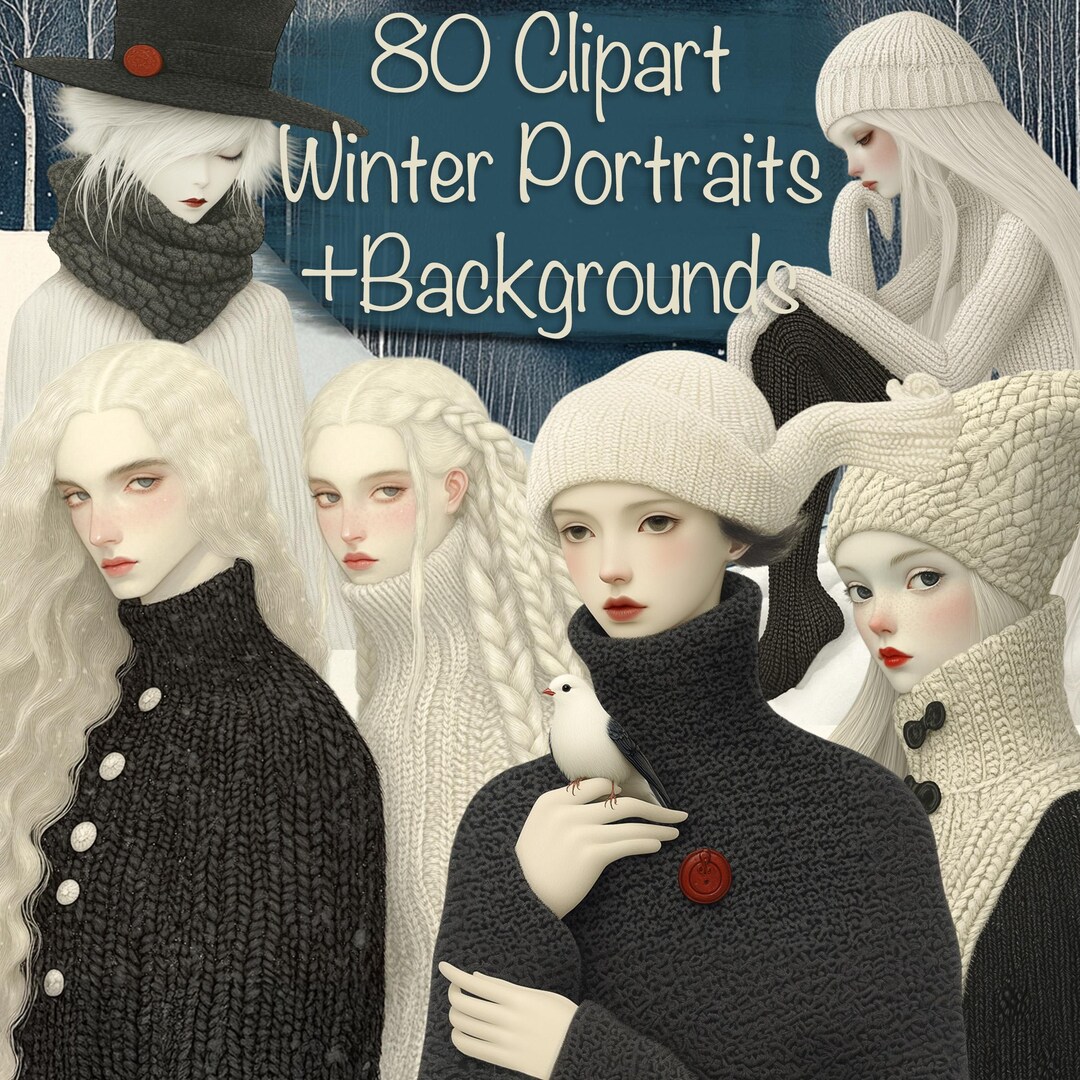 80 Png Winter People Portraits Bundle + 23 Backgrounds, DIY, Cards ...