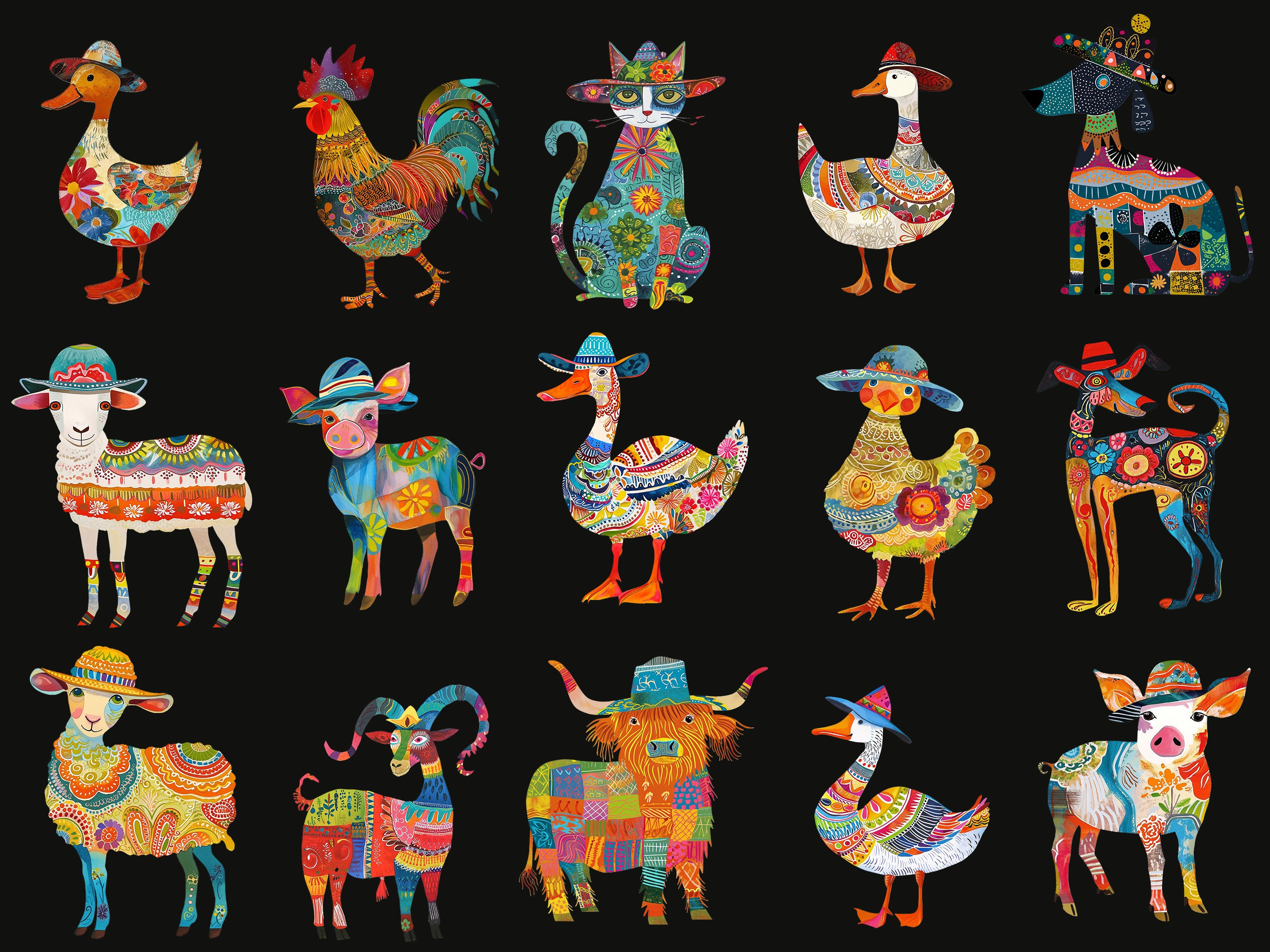 Set of 40 Quirky Colorful Farm Animals + Printable Sheets - for Kids ...