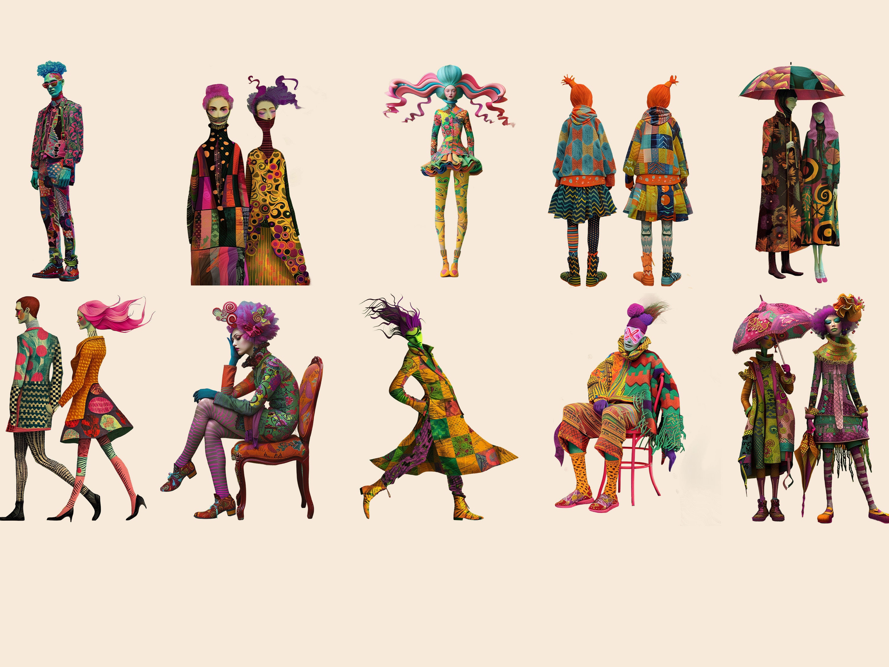 Set of 40 Peculiar Quirky Autumn People Clipart + 15 Backgrounds, for ...