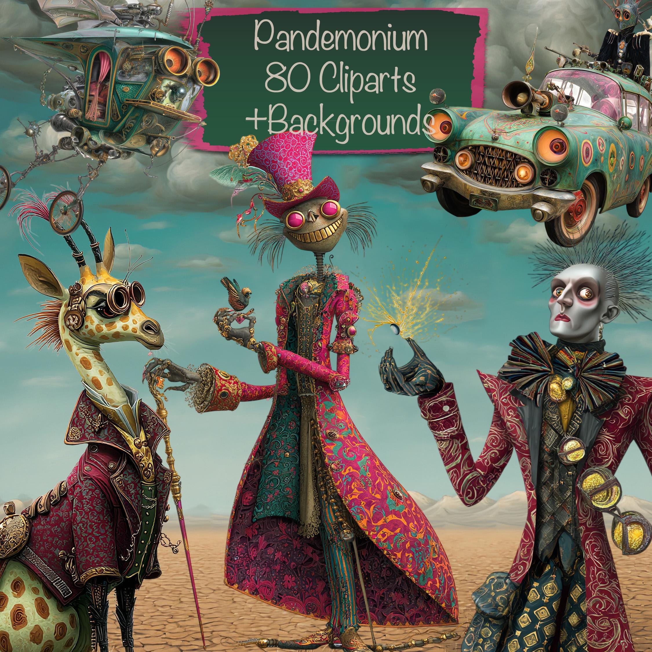 Pandemonium Characters 80 Clipart PNG + 15 Backgrounds, DIY, Cards ...